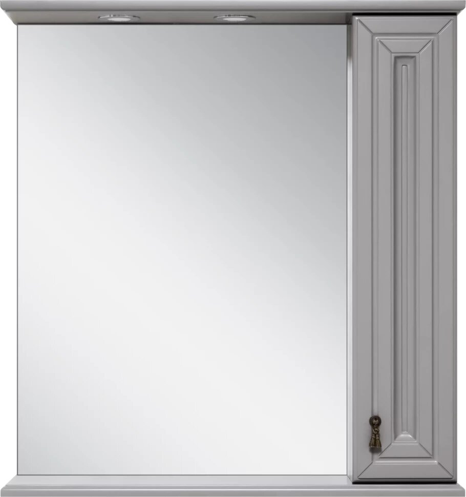 Зеркальный шкаф Misty Лувр П-Лвр03075-1504П 75x80 см R, с подсветкой, выключателем, серый матовый