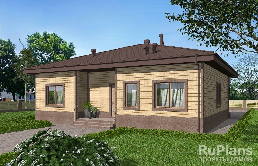 Одноэтажный дом с тремя спальнями, камином и террасой (111 м2, 12м x 13м) Rg6130