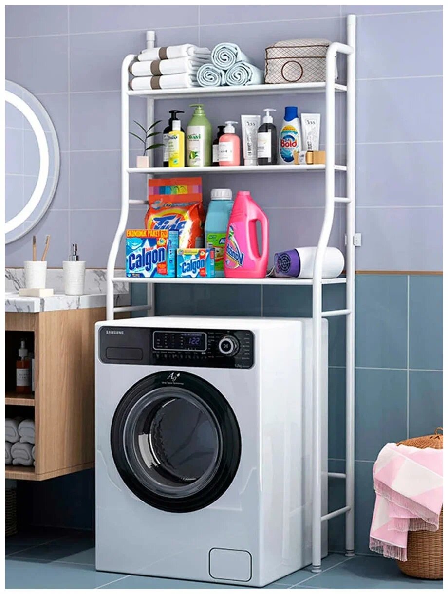 Компактная этажерка 3 уровня — напольный стеллаж для хранения в ванной, на балконе, в кухне