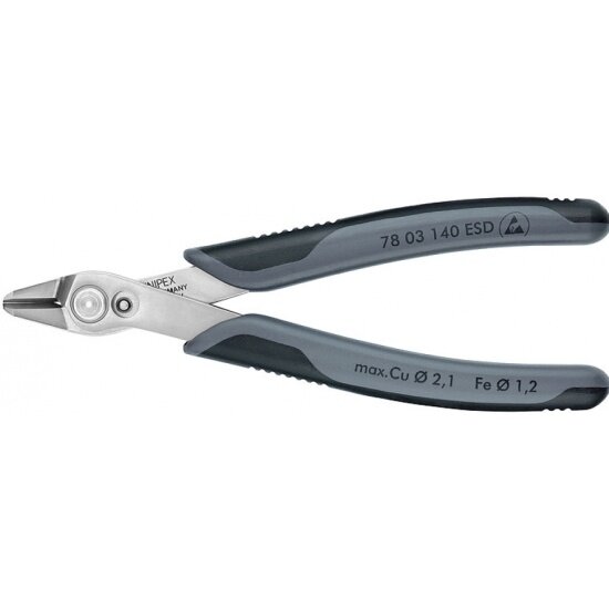 Бокорезы прецизионные Knipex Electronic Super Knips XL ESD, нерж, 140 мм, 2-комп антистатические ручки