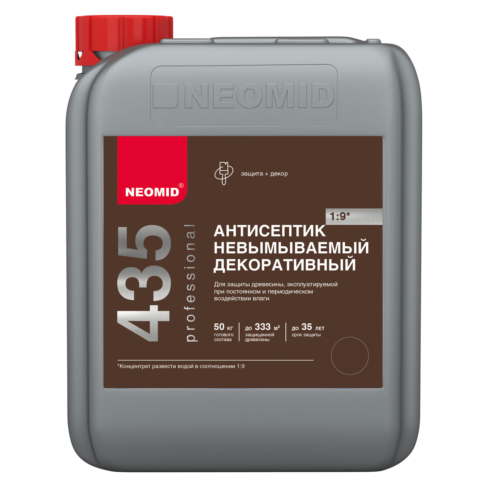 Антисептик Neomid 435 декоративный невымываемый для внутренних и наружных работ орех 5л