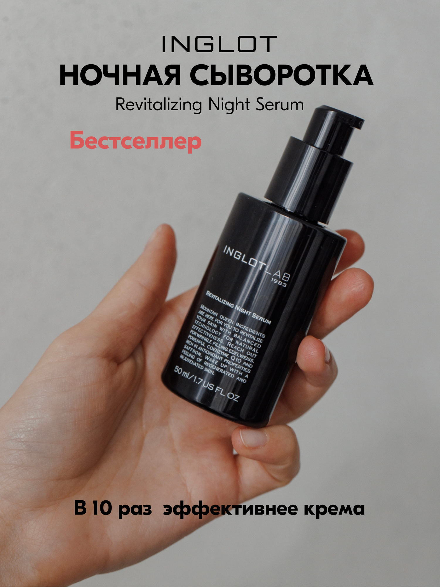 Сыворотка ночная INGLOT LAB интенсивная восстанавливающая Revitalizing Night Serum с дозатором, 50 мл