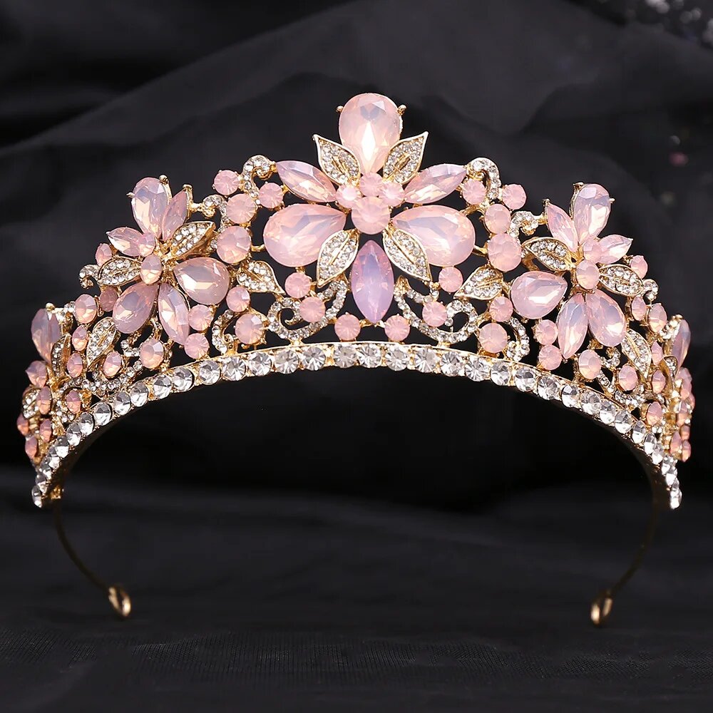 Диадема Кронa с кристаллами, Opal Pink 4