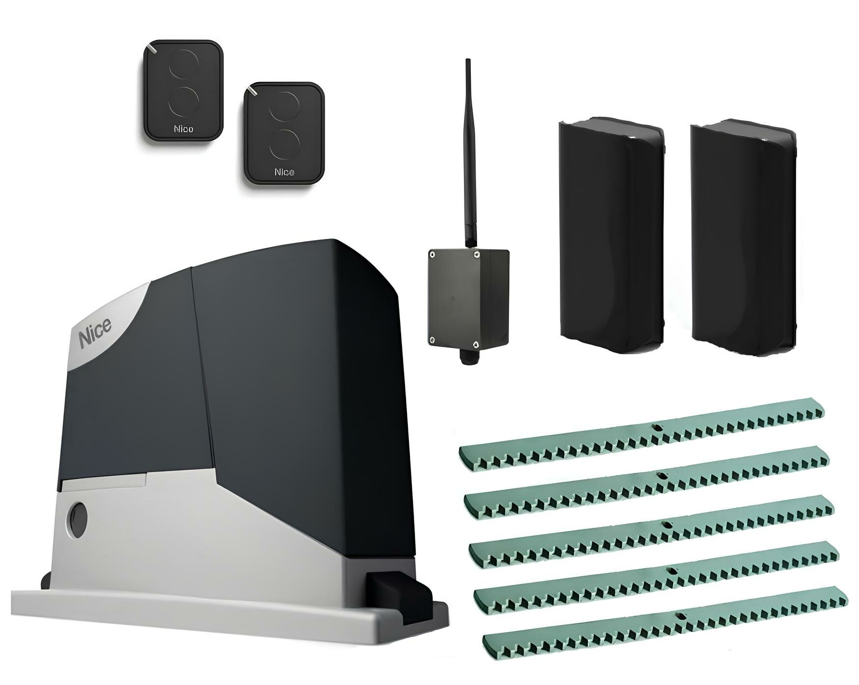 Автоматика для откатных ворот RD400KCE F5-BT, комплект: привод, фотоэлементы, 2 пульта, Bluetooth-модуль, 5 реек