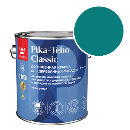 Краска фасадная по дереву Tikkurila Pika-Teho Classic водно-дисперсионная RAL 5021 (Водная синь - Water blue) 2,7 л