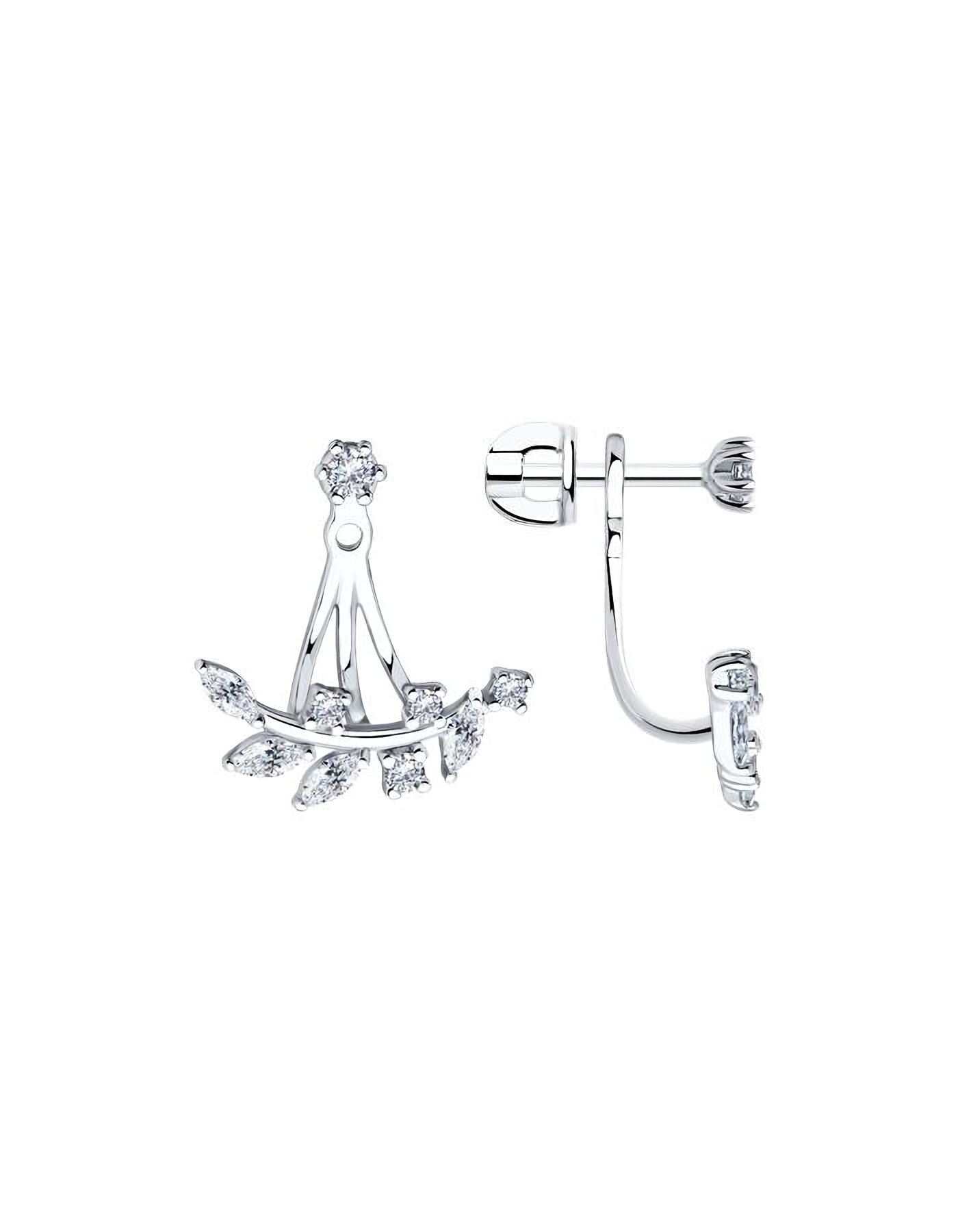 Серьги пусеты, серебро, 925 проба, родирование, фианит
