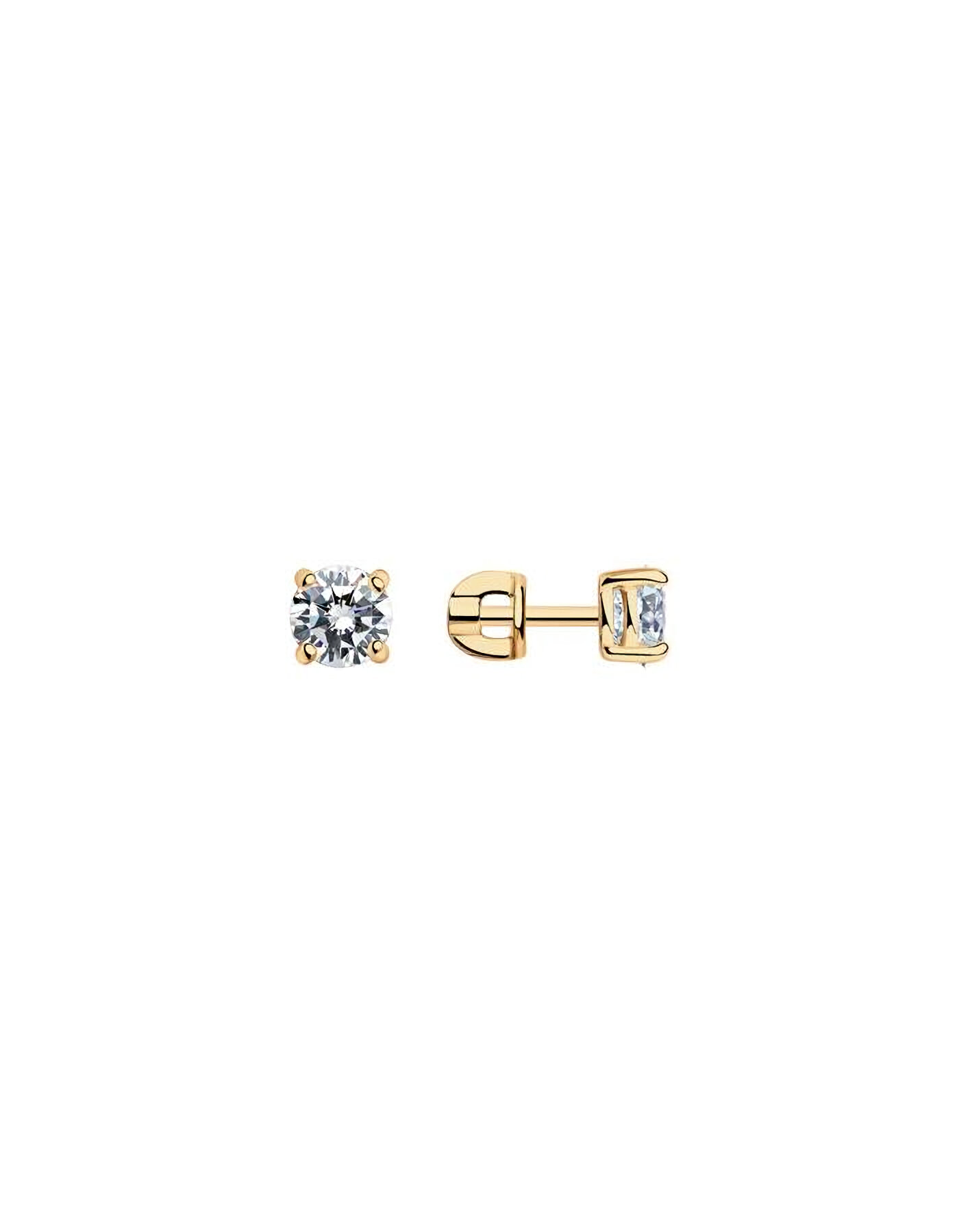 Серьги пусеты, серебро, 925 проба, золочение, фианит