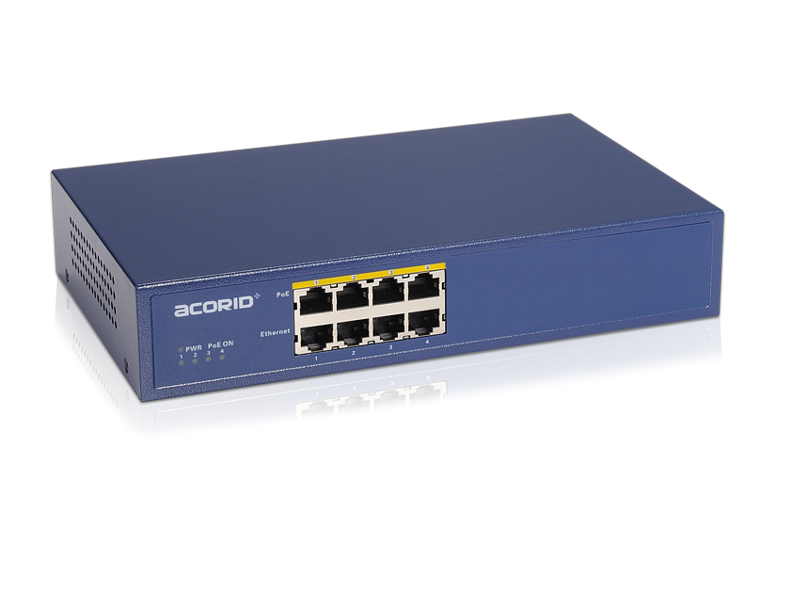 8-портовый неуправляемый PoE коммутатор NP300-04-af, настольный