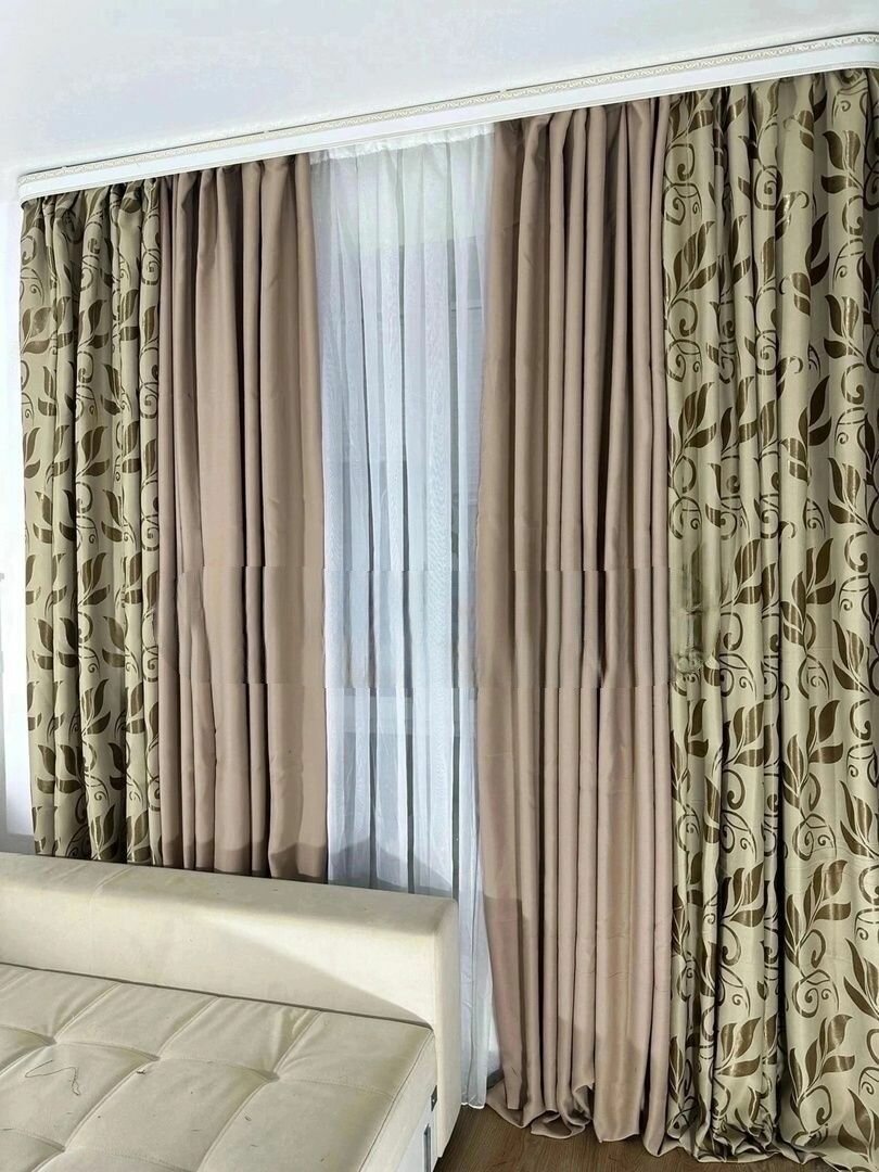 Шторы блэкаут, непрозрачные, двухцветные, бежевые, 2 полотна, 150х275 см