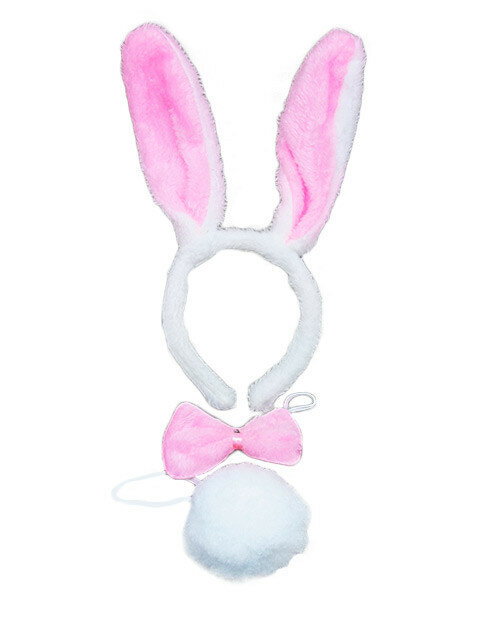 Уши кролика (зайца) на ободке с бабочкой и хвостиком меховые (уши, бабочка, хвост), размер 41*27 см