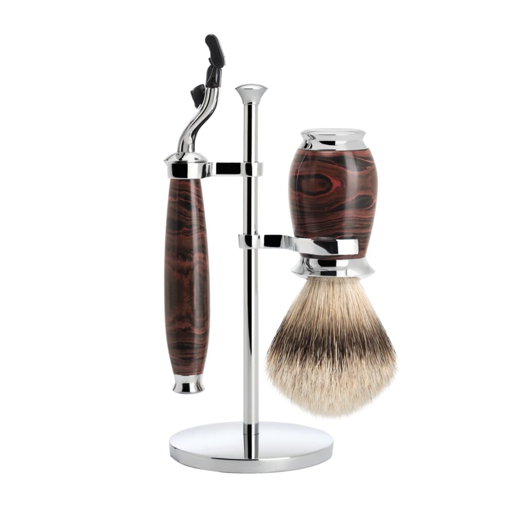 Бритвенный набор MUEHLE PURIST, эбонит, барсучий ворс высшей категории Silvertip, бритва Mach3