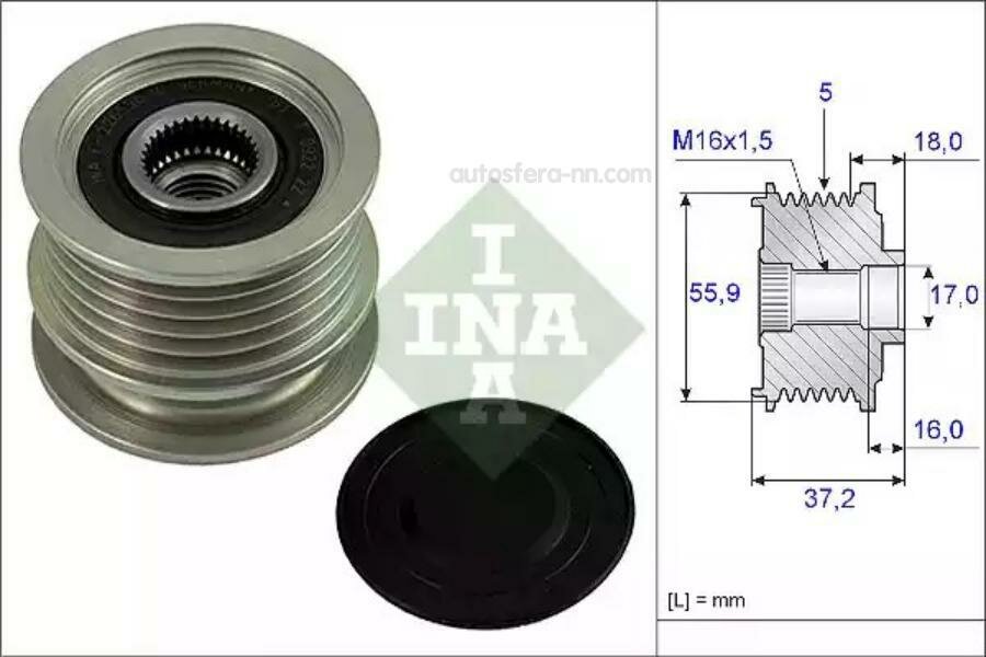 INA 535000910 535 0009 10_Обгонный шкив генератора VAG 1.7,1.9 D, SDI (10.94-06.04)
