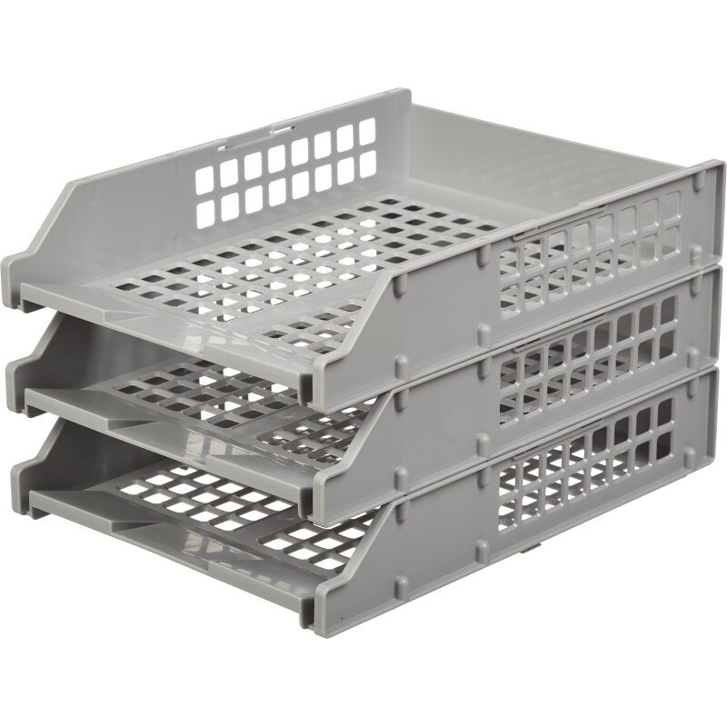 Стамм Лоток горизонтальный, Strong, 3 секции, на металлических стержнях, серый