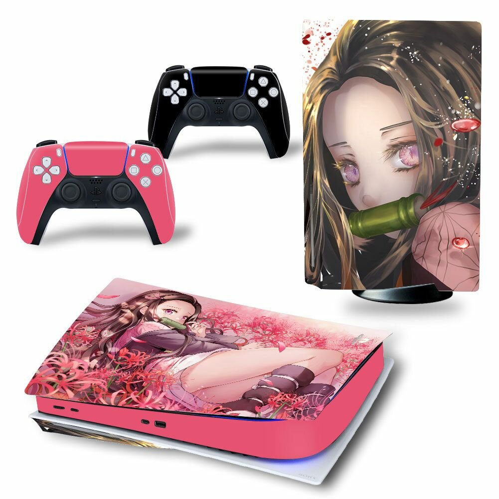 Наклейка виниловая защитная на игровую консоль Sony PlayStation 5 Fat Disc Edition, Недзуко, полный комплект с геймпадами