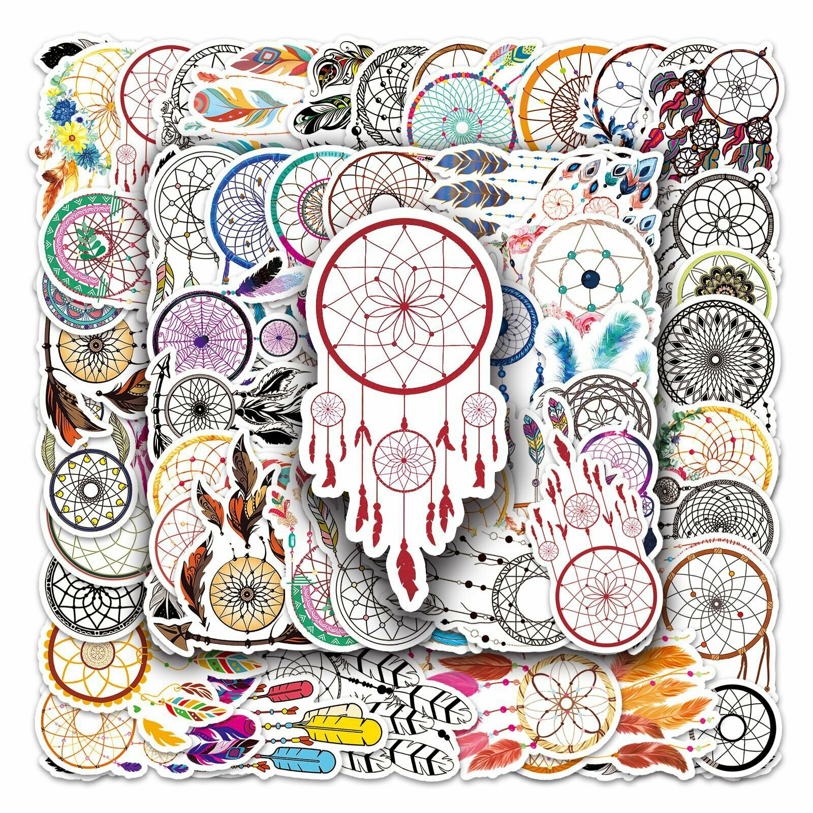 50 наклеек с ловцом снов для взрослых и подростков, эстетичный набор виниловых наклеек с перьями в стиле бохо, водонепроницаемые наклейки для ноутбука, скейтборда, багажа, альбома, чехла для телефона, блокнота, декора своими руками