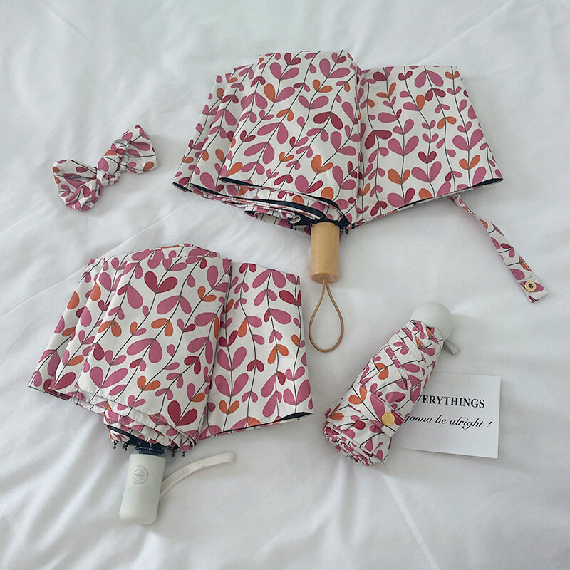 Японский и корейский автоматический зонт для женщин, свежий цветочный дизайн, зонт для защиты от солнца, двойное использование для солнца и дождя, черное покрытие, 50% off зонтов