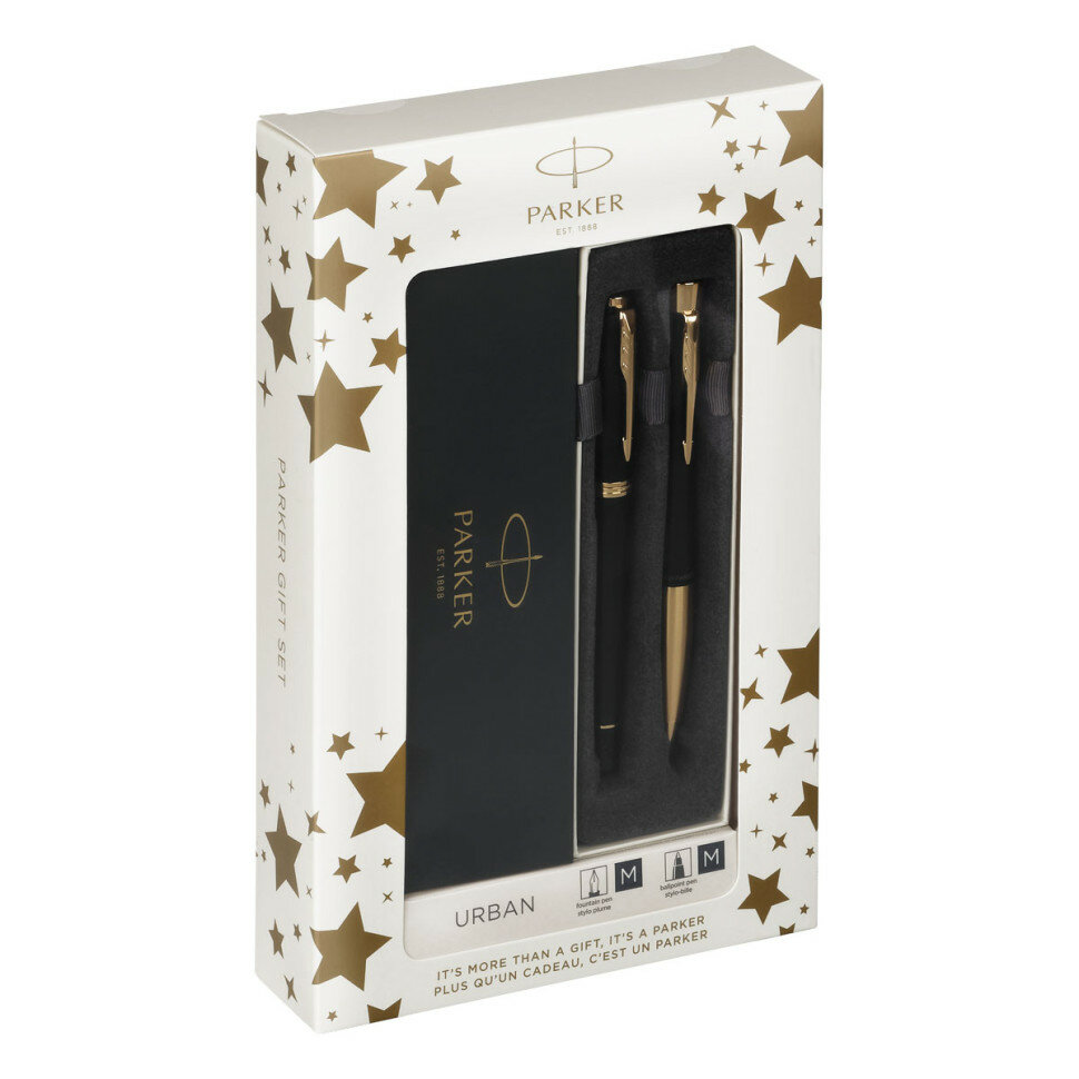Набор Parker "Urban Duo": ручка шариковая Urban Black GT, синяя, 1,0мм + перьевая ручка Urban Black GT, 359542