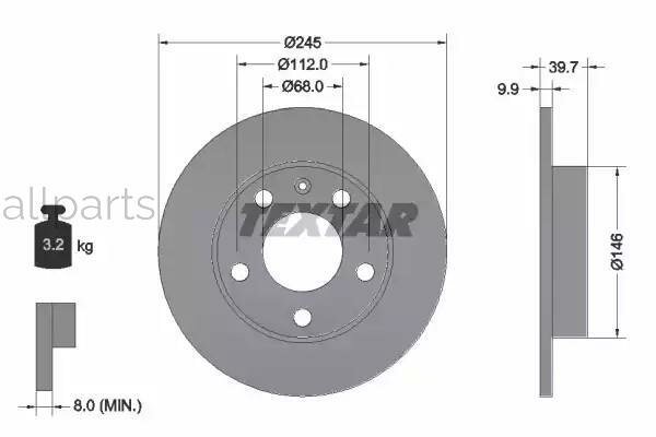 TEXTAR 92106203 Диск тормозной задний AUDI 80(S2)/ A4 1.6…3.2FSI+TDI 00-08 /D=245MM TEXTAR 92106203