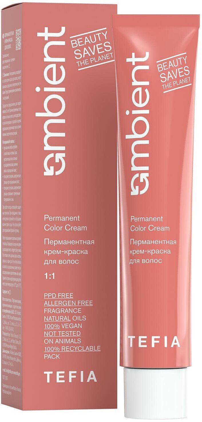 TEFIA Ambient 6.00 Перманентная крем-краска для волос / Темный блондин интенсивный натуральный, 60 мл