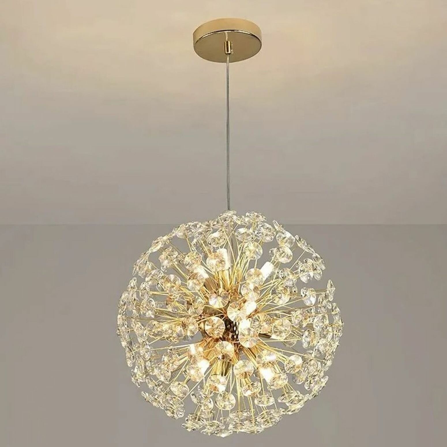 Люстра подвесная с кристаллами, золото, G9, 40см