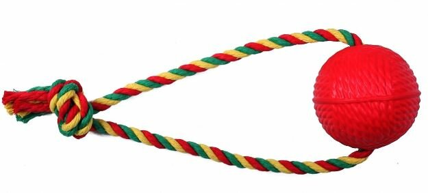 Сибирский Пёс Игрушка для собак "Супермяч" на верёвке с кольцом, 6,5см