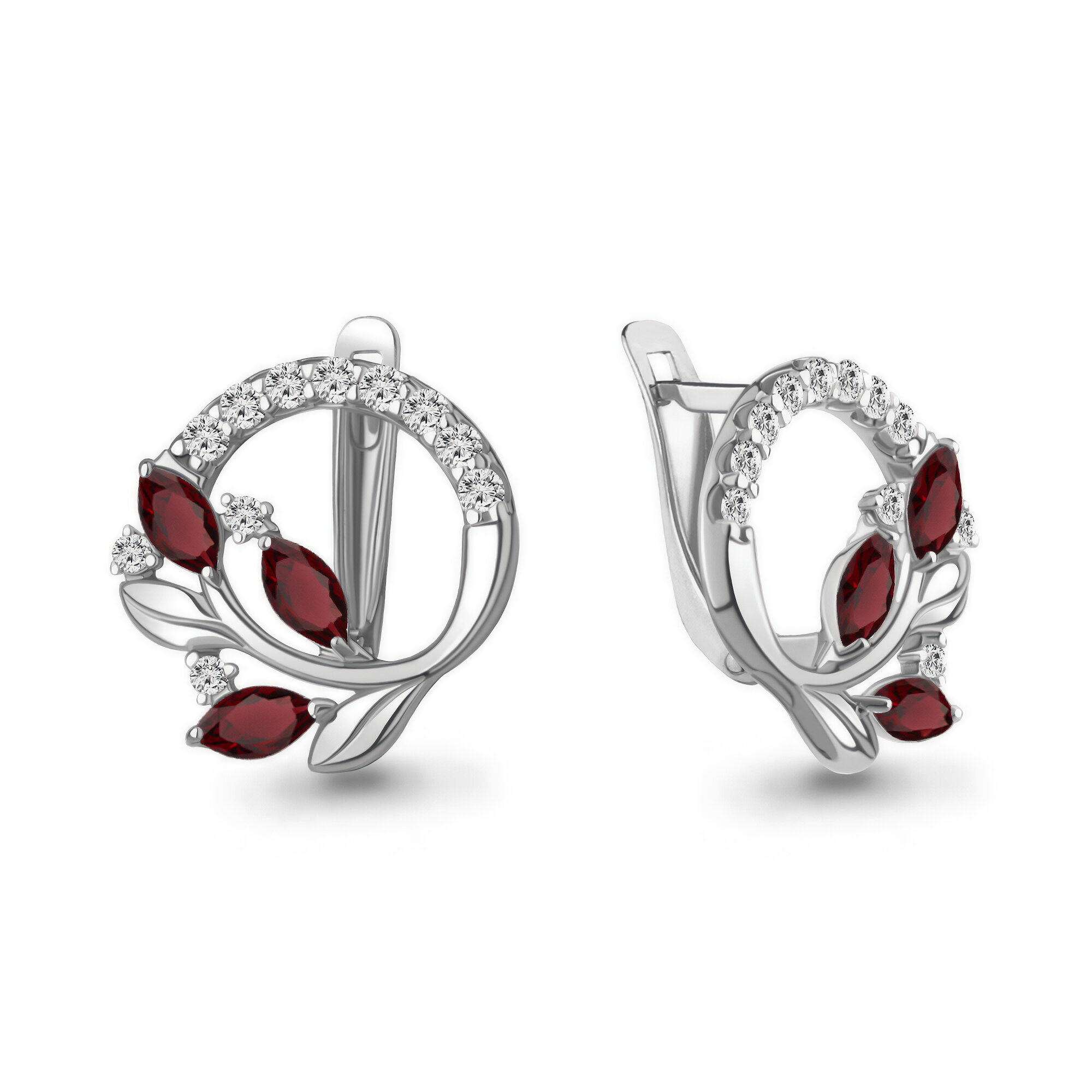 Серьги, серебро, 925 проба, родирование, фианит, гранат