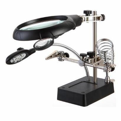 Держатель плат с линзой, с подсветкой и подставкой для паяльника Zhongdi ZD-126-3