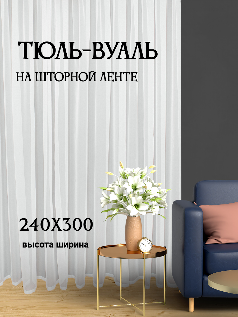 Тюль вуаль в спальню и гостиную длинная 300х240 см белая