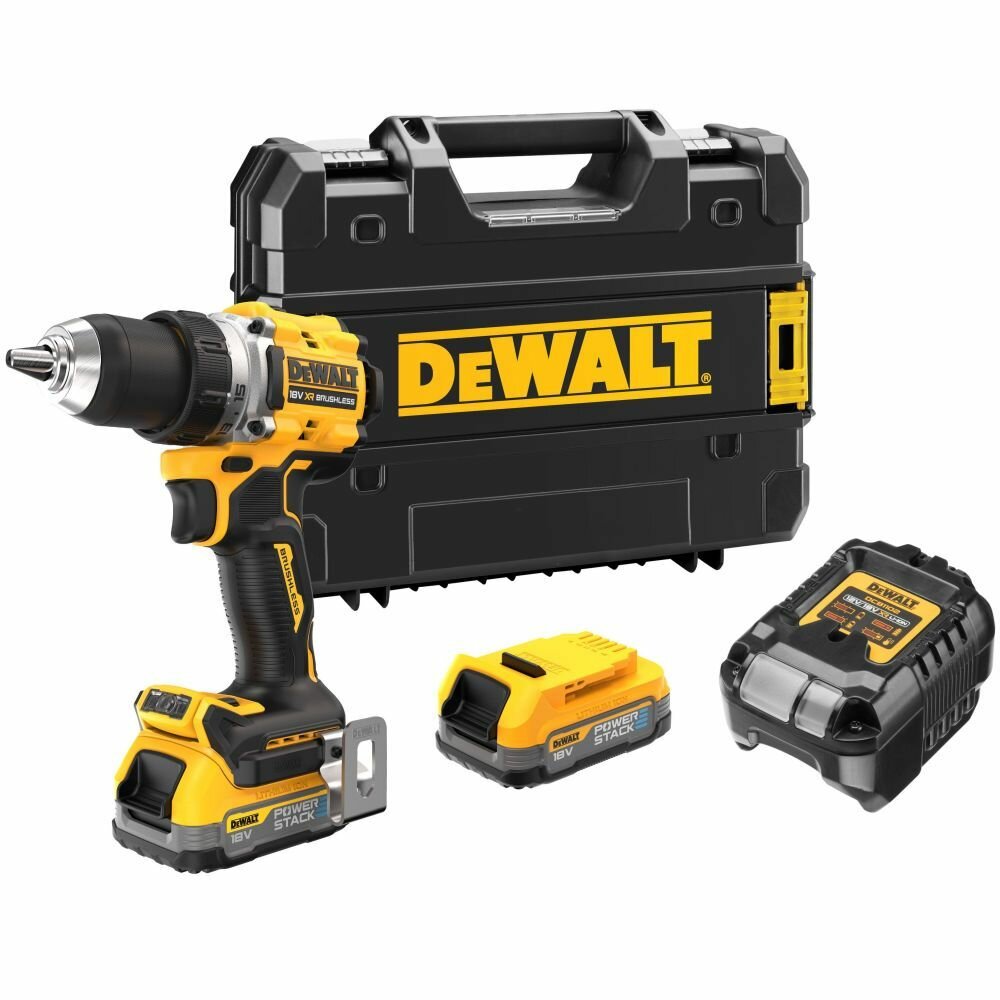 Аккумуляторная бесщеточная дрель-шуруповерт DEWALT DCD800E2T, 18 В, 2000 об/мин, с 2 АКБ 1.7 Ач и ЗУ, в кейсе TSTAK