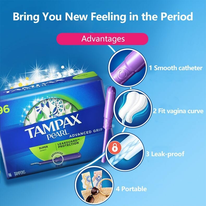 Женские Гигиенические тампоны с аппликатором TAMPAX PEARL Regular, 96 шт.