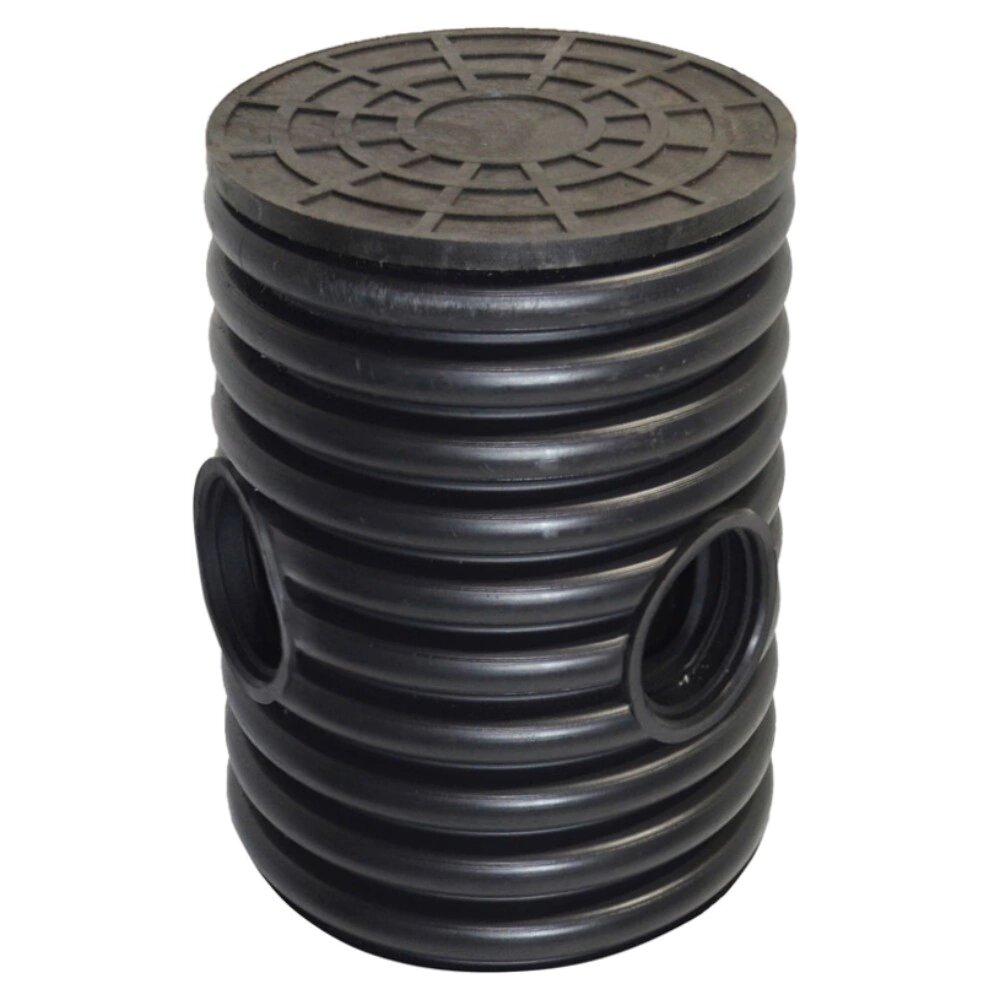 Колодец смотровой рувинил с крышкой и дном 3 входа 340 мм 1 м