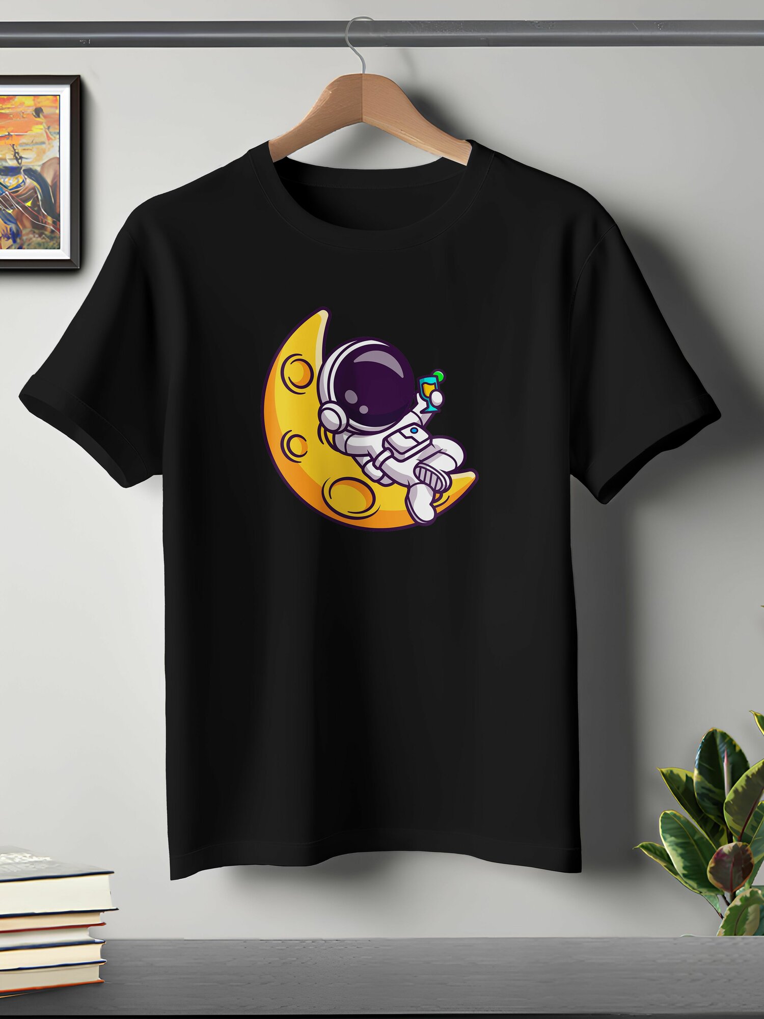 Футболка ONEQ унисекс 50-52 (XL) размер с принтом Космонавт, черная