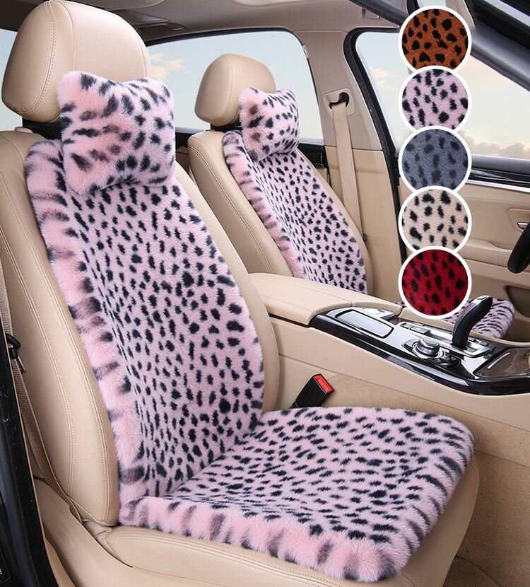 Накидка на сиденье автомобиля,2шт, Розовый, леопардовый принт, включает автомобильную подголовник