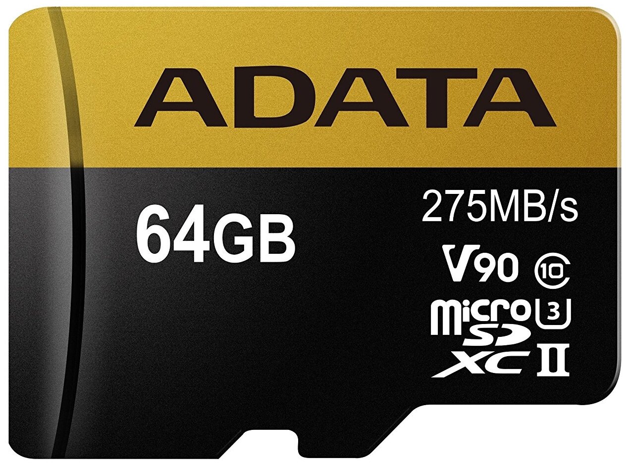 Adata Premier ONE (ausdx64guii3cl10-ca1) microSDXC Memory Card 64Gb V90 Uhs-ii U3+ microSD--)SD A .