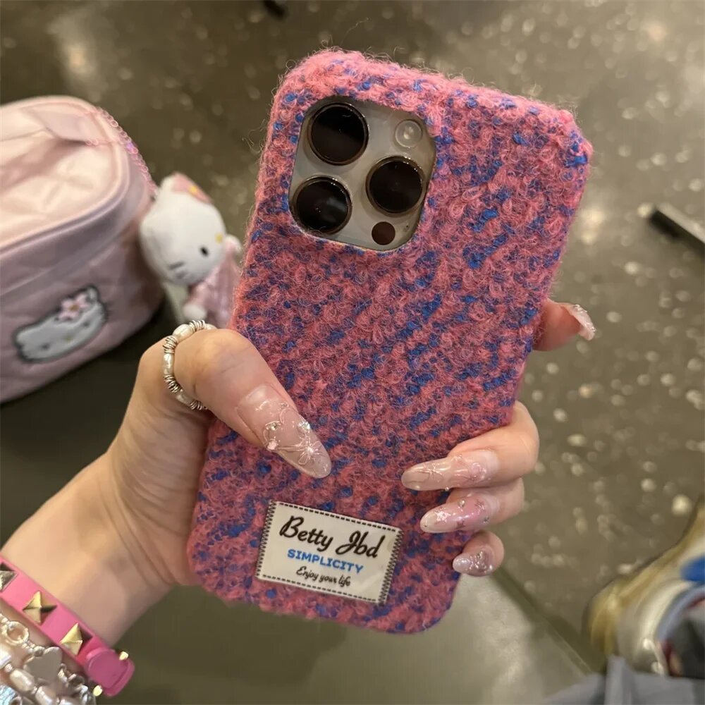 Чехол для телефона с цветной меховой вышивкой Ins Maillard для iPhone 16, Pink, For iPhone 14ProMax