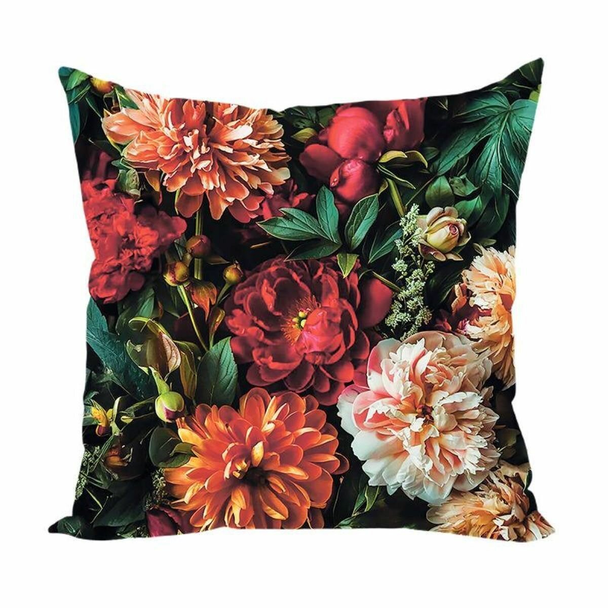 Подушка декоративная Пионовый букет 40х40 велюр