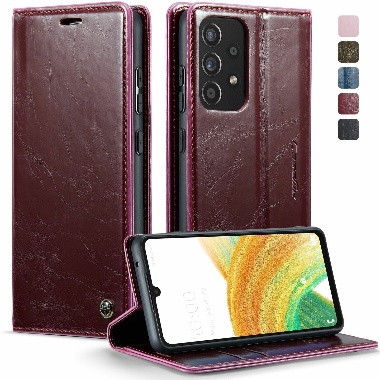 CaseMe Кожаный книжка чехол для Samsung Galaxy A33 5G / Самсунг A33 5G с визитницей из экокожи,