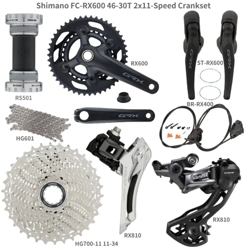 Shimano GRX RX600 2х11 скоростей групсет 175 мм, Cassette 11-34T