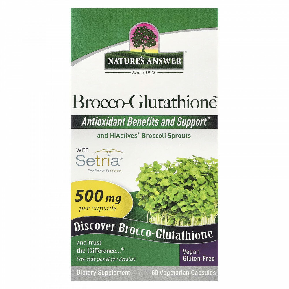Nature's Answer, Brocco-Glutathione, средство с брокколи и глутатионом, 500 мг, 60 растительных капсул