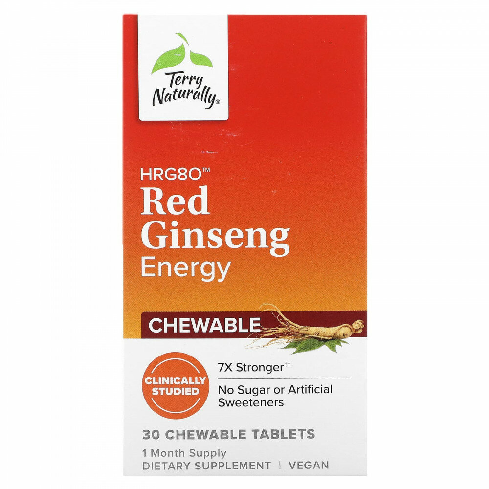 Terry Naturally, HRG80™ Red Ginseng Energy, 30 жевательных таблеток (100 мг в 1 таблетке)