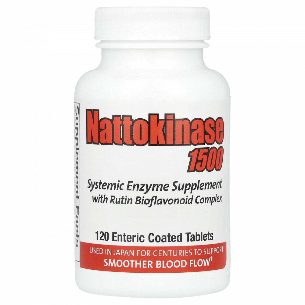 Naturally Vitamins, Nattokinase 1500, добавка с системными ферментами, 120 таблеток, покрытых кишечнорастворимой оболочкой