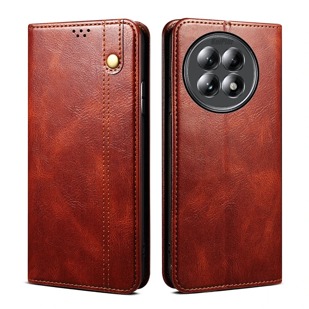 Кожаный чехол-книжка Brown для OnePlus 13/1 + 13 5G