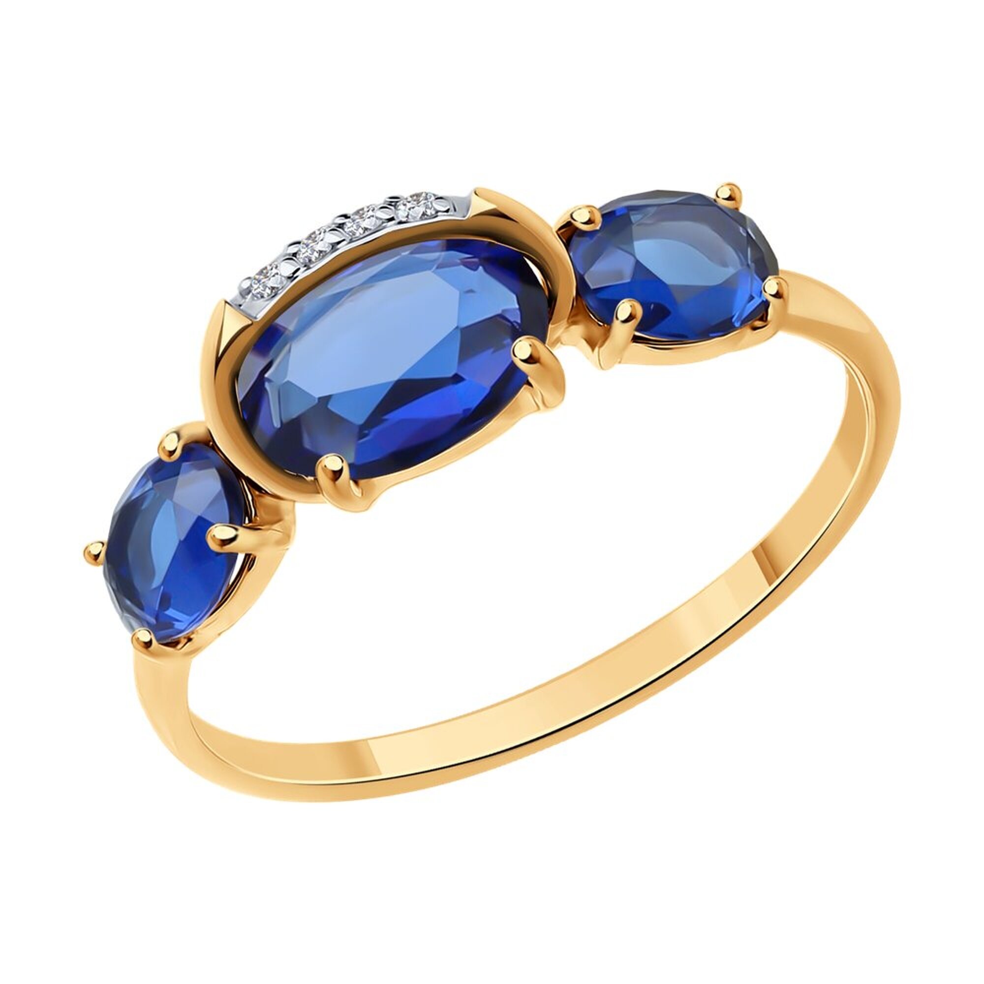 Кольцо, красное золото, 585 проба, корунд, бриллиант