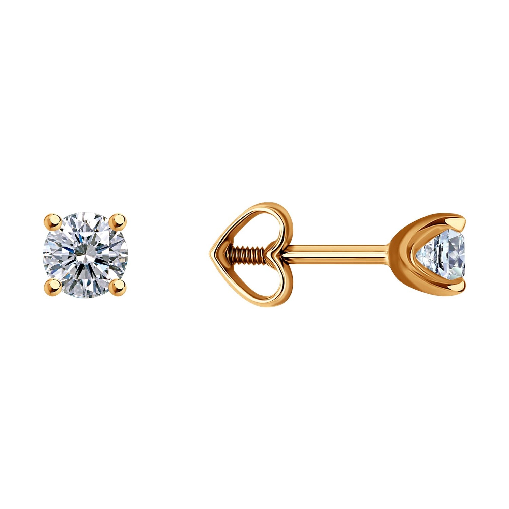 Серьги пусеты, красное золото, 585 проба, фианит