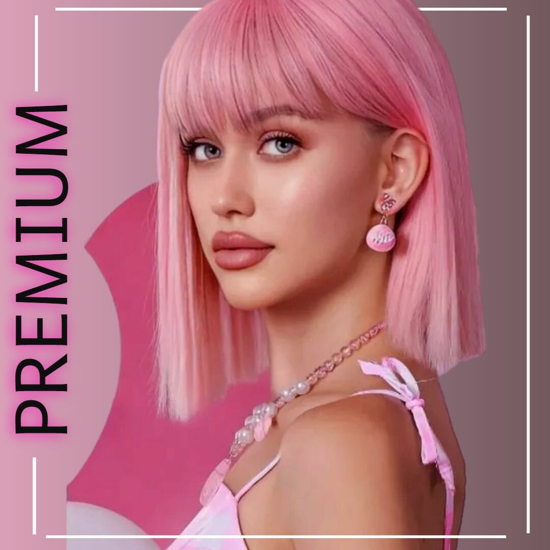 Парик женский каре розовый с челкой, короткий, искусственный, парик на сетке