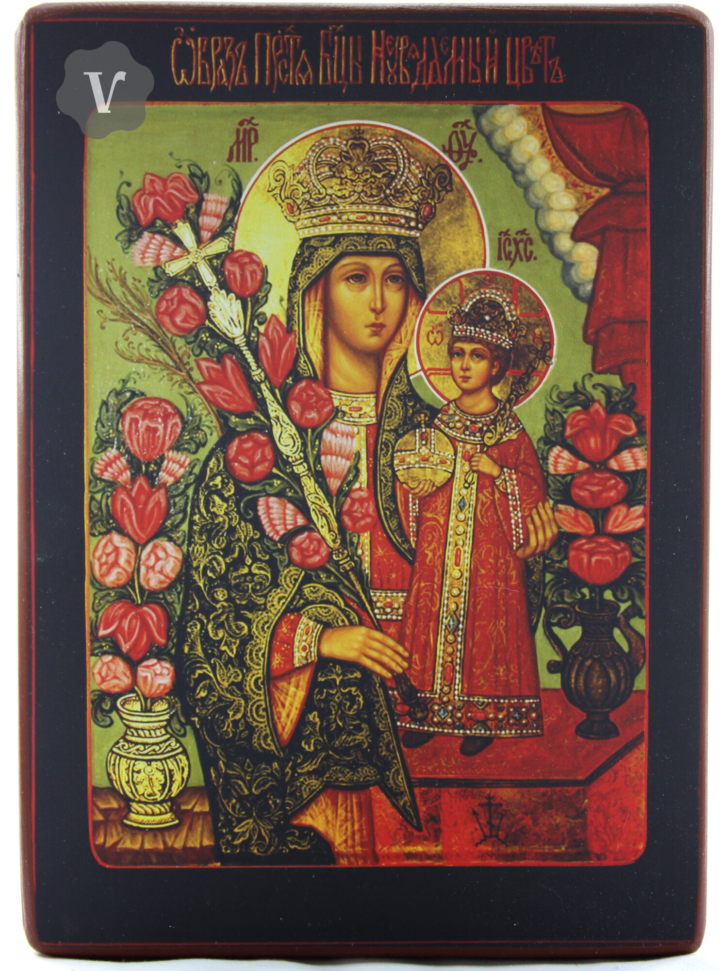 Икона Божией Матери Неувядаемый Цвет, деревянная иконная доска, ручная работа, левкас (Art.1268С)