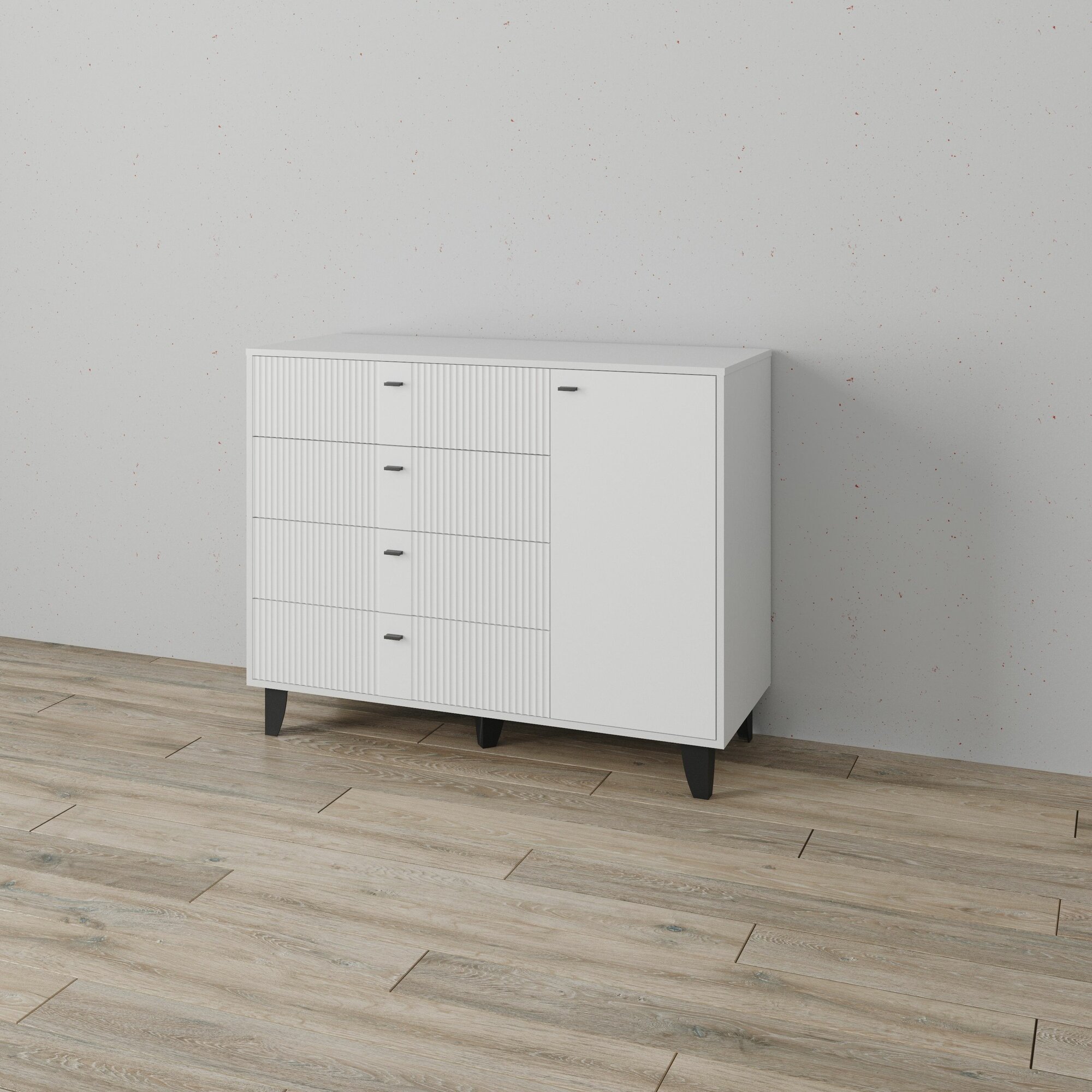 Комод Катрин-13 белый/белый снег фасад МДФ с ящиками полками для дома дачи гостиной спальни прихожей 1204х450х950 тэкс