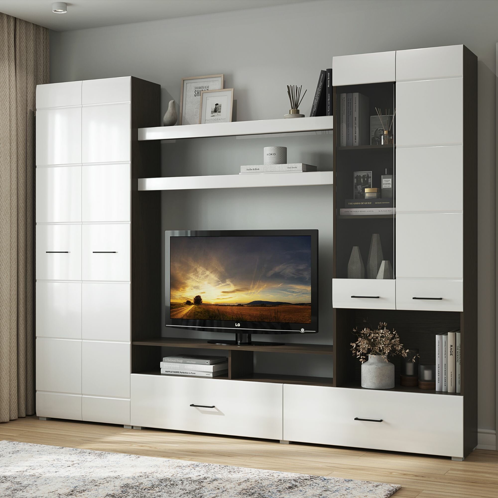 Гостиная "Альфа" Венге-Белый глянец