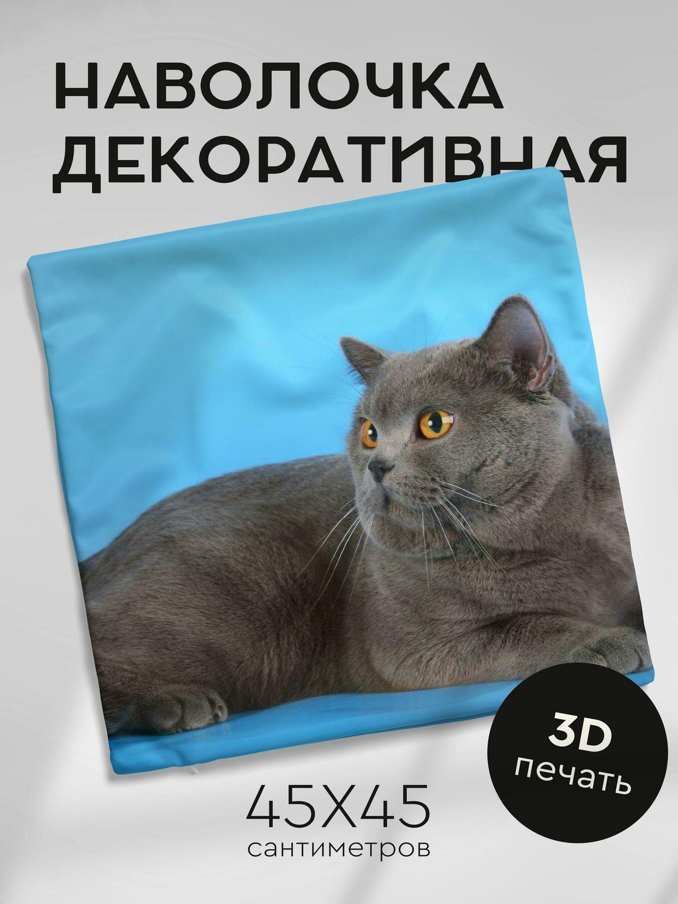 Наволочка декоративная, 45х45см / кот / британец / лежать