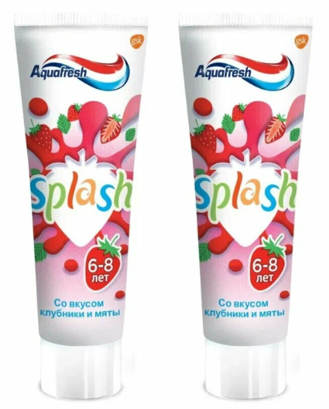 Детская зубная паста Aquafresh Splash, Клубника и мята, 6-8 лет, 50 мл, 2 шт